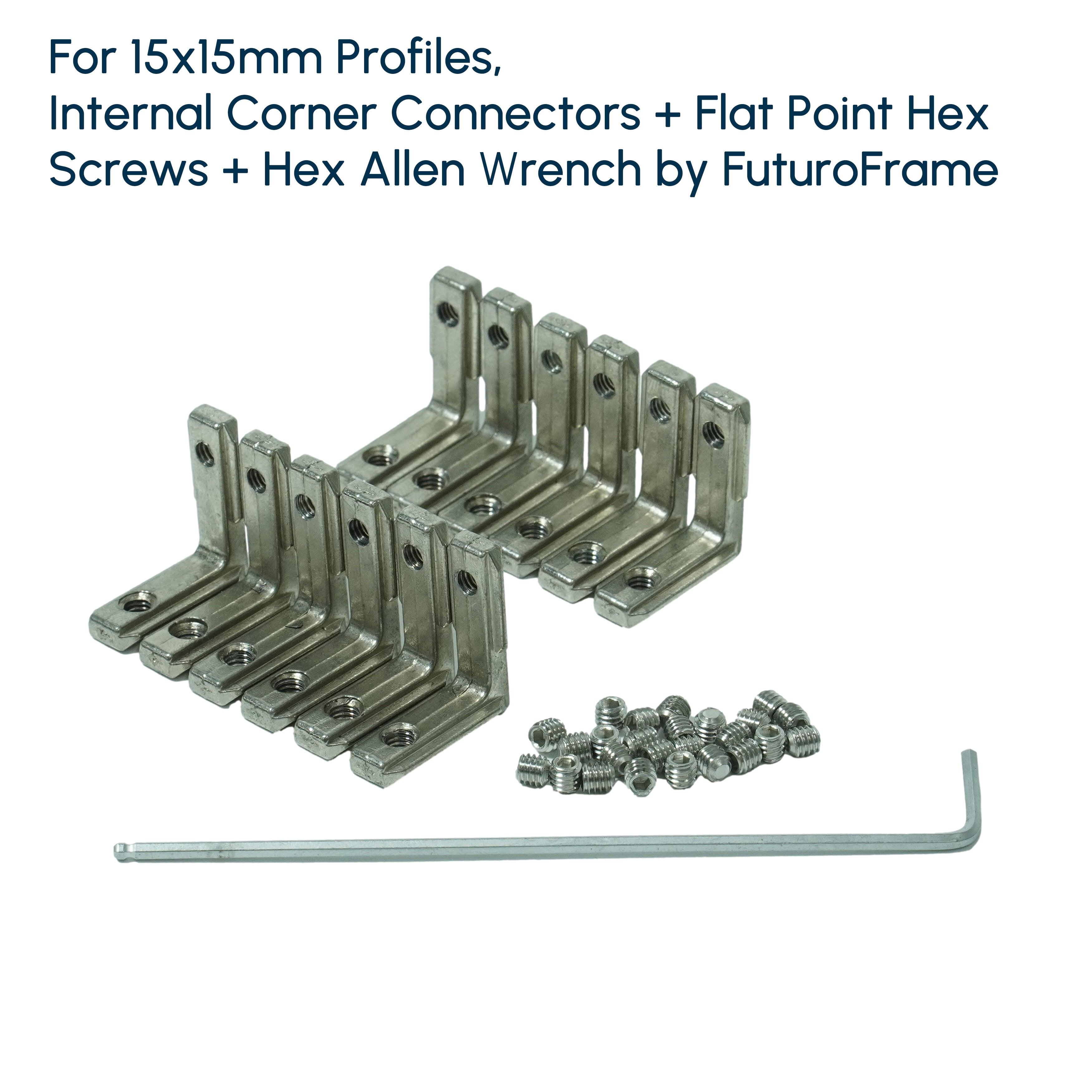 For 15x15mm Profiles, 12 Internal Corner Connectors, 25 Flat Point Hex ...