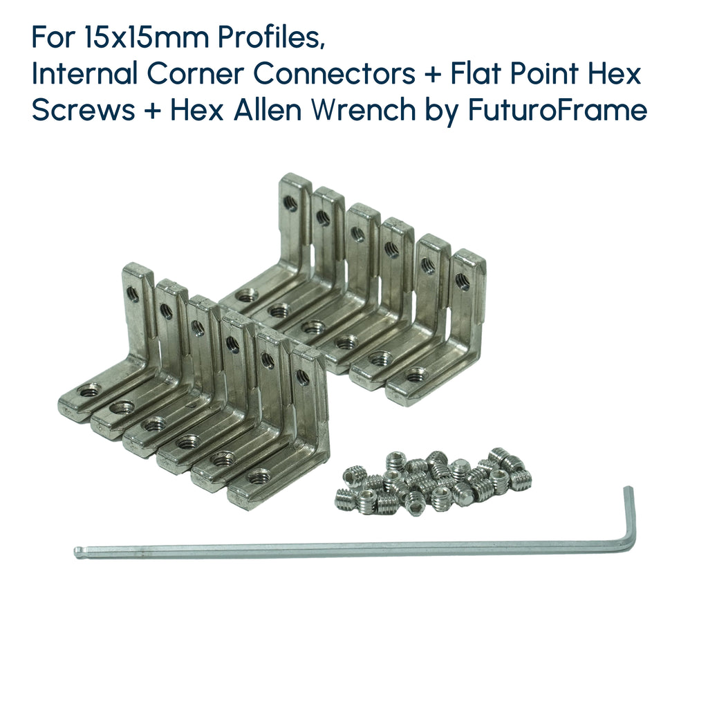 For 15x15mm Profiles, 12 Internal Corner Connectors, 25 Flat Point Hex ...